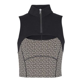 Balmain Femme, Tops, Noir, Taille: 38 FR Haut de sport jacquard monogramme