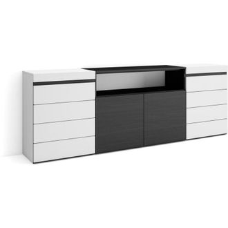 Skraut Home Kommode mit Schubladen, Aufbewahrungsschrank, 214x75x35 cm, F&uuml;r Schlafzimmer, Zimmer, Sideboard, Schrank, Moderner Stil, Wei&szlig; und Schwarz - Skraut