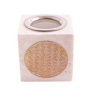 NKlaus 10x9cm Aromalampe Lebensblume mit Sieb quadratisch Marmor 2 in 1 R&auml;uchergef&auml;&szlig; 15813