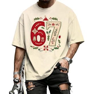 Generic 6 7 Chemises - T-shirt graphique de Noël surdimensionné col rond décontracté basique tendance T-shirt vacances au quotidien vacances, crème, XXL