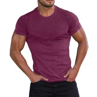 Generic Chemise de compression athl&eacute;tique pour homme, coupe ajust&eacute;e, col rond, manches courtes, &eacute;vacuation de lhumidit&eacute;, s&eacute;chage rapide, haut extensible, coup