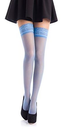 Romartex Bas autofixants 20 DEN élasthanne avec dentelle étroite (4-6 cm), 2, bleu