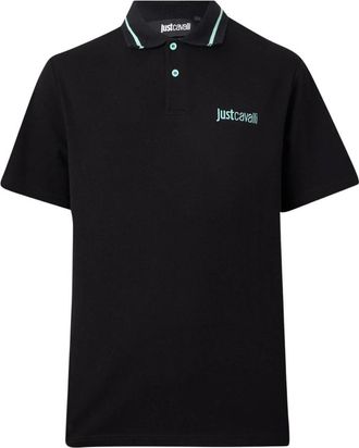 Just Cavalli Homme, Tops, Noir, Taille: 2XL Polo en coton avec col bicolore et logo