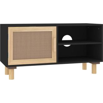 vidaXL TV-Schrank Schwarz 80x30x40 cm Massivholz Kiefer Natur-Rattan vidaXL