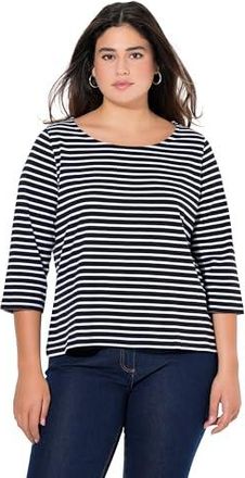 Ulla Popken Femme Grandes Tailles T-Shirt ray&eacute;. Manches 3/4 et col Rond. Coupe Classic Noir 50+ 837114100-50+