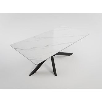 Magnolia Home Esszimmertisch ELLEN 180x90cm wei&szlig;e Keramikplatte schwarzes Kreuzgestell