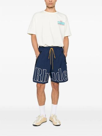 Rhude Logo Print Jogger Shorts - Navy