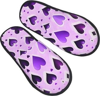 Generic Pantoufles Moelleuses Impression De Coeurs Violets &Agrave; La Mode Chaussons Hiver Doux Chaussures Pour Homme Unisex Int&eacute;rieur L