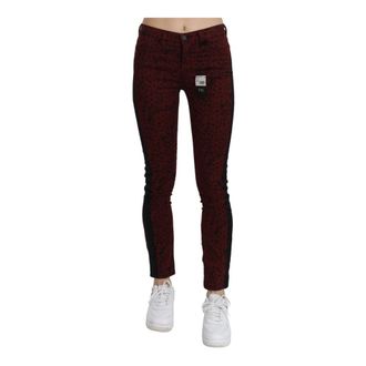 Costume National Burgundy Print Skinny Fit Denim Hose - - Jeans - Damen - Rot - W26