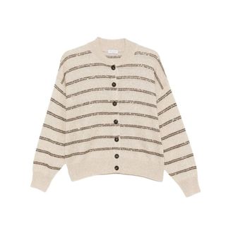 Brunello Cucinelli Gestreifte Pailletten-Strickjacke - - Knitwear - Damen - Beige - XS