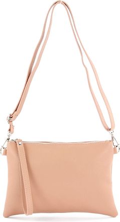 modamoda.de T186 Damen Leder Clutch Umh&auml;ngetasche Abendtasche handmade in Italy, Farbe:Rosabeige dunkel