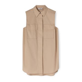 Motivi &Auml;rmelloses Oversize-Hemd mit Taschen - - Blouses & Shirts - Damen - Beige - L