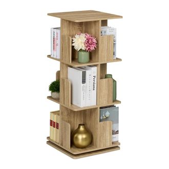 Relaxdays Bücherregal, 360 Grad drehbar, 3 Ebenen, Holzoptik, Bücher, HBT: 95 x 39 x 39 cm, Wohnzimmer Drehregal, natur