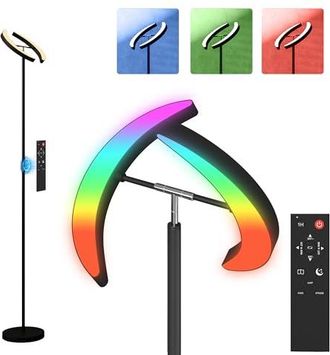 HOMCOM LED Stehlampe Wohnzimmer RGB Stehleuchte Dimmbar mit 350&deg; drehbarer Doppelkopf, Fernbedienung, Touch-Steuerung, 4 Farbtemperatur, Timer 3100 lm 2700K-
