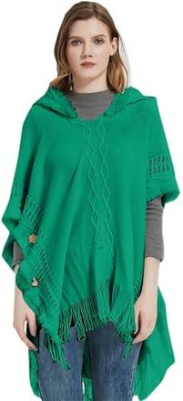 Generic Poncho Femme Hiver Chaud Chale Femme Hiver Chaud Cape Femme Effet enveloppant Poncho Capuche Manches Chauve-Souris Ray&eacute; Frang&eacute; Automne-Hiver
