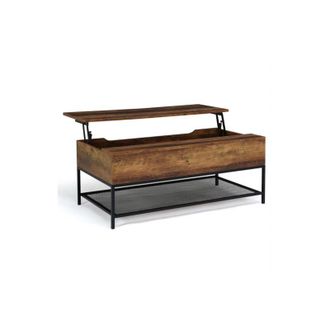 IDMarket Couchtisch rechteckige Hubplatte hamilton aus dunklem Holz und unteres Regal Industriedesign