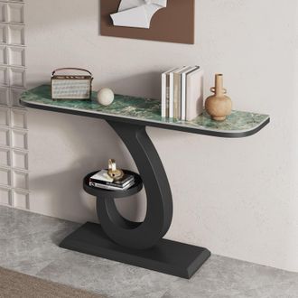 Generic Konsolentisch 2 Ebenen, Moderner Akzenttisch mit Schieferplatte, Eingangstisch mit Einzigartigem Metallsockel, Dekotisch für Wohnzimmer Flur Foyer(Bla