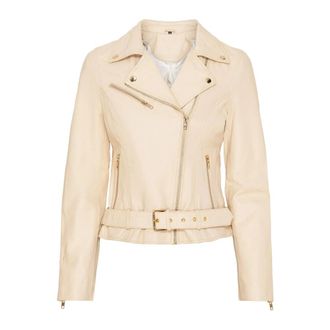 Notyz Notyz, Femme, Vestes, Beige, Taille: 40 FR Veste de Motard &Eacute;l&eacute;gante Ivoire avec Accents Dor&eacute;s