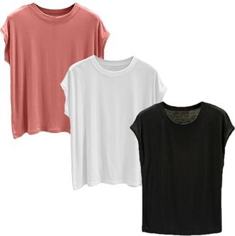 Generic 2 Pack Femme Tee Shirt Coton Casual Blanc Tshirt Haut &Agrave; Manche Courte D&eacute;t&eacute; L&acirc;che Basique T-Shirt Sport Imprim&eacute; &Agrave; Col Rond Tops Tunique Manche Courte D
