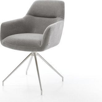 DELIFE Esszimmerstuhl Pejo-Flex Strukturstoff Soft Grau Kreuzgestell konisch Edelstahl Taschenfederkern, Esszimmerst&uuml;hle