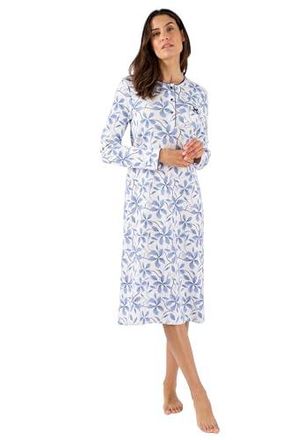 Damart Chemise De Nuit Maille C&ocirc;tel&eacute;e Int&eacute;rieur L&eacute;g&egrave;rement Gratt&eacute; Femme Bleu Imprim&eacute; Taille 50-52 (XL)
