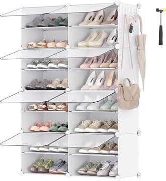 Songmics Schuhregal, Schuhschrank, f&uuml;r Garderobe und Eingangsbereich, anpassbar, 8 F&auml;cher, f&uuml;r bis zu 32 Paar Schuhe, wolkenwei&szlig;-transparent LPC034W01