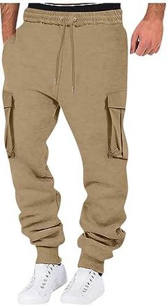 Generic Pantalon de surv&ecirc;tement cargo doubl&eacute; en polaire pour homme - Coupe ample avec plusieurs poches - Style urbain d&eacute;contract&eacute; et utilitaire, marron, XXL