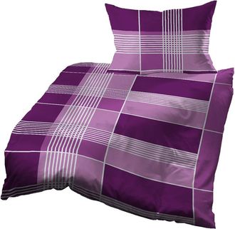 Gerald Wittmann Bettwäsche 140x200 cm + 70x90 cm, Baumwolle Waffel-Piqué, Kariert Lila Rosa Grau