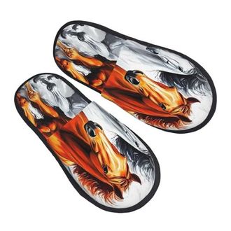 Generic Pantoufles Moelleuses Motif &Agrave; Quatre Chevaux Au Galop Chaussures Chauds Antid&eacute;rapants Chaussons Pour Chambre Ext&eacute;rieur Unisex M