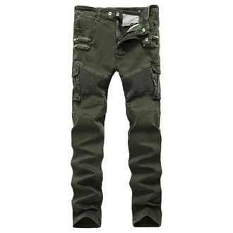 Generic Salopette Slim Verte pour Homme, Pantalon d&eacute;contract&eacute; Skinny Multi-Poches, Jean Stretch pliss&eacute; &agrave; Fermeture &eacute;clair, Taille L