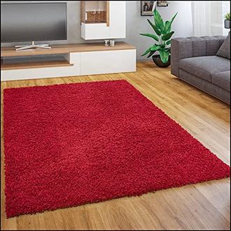 Paco Home Tapis Salon Chambre Adulte Poil Long Shaggy Pelucheux Uni Moderne Moelleux, Dimension:300x400 cm, Couleur:Rouge
