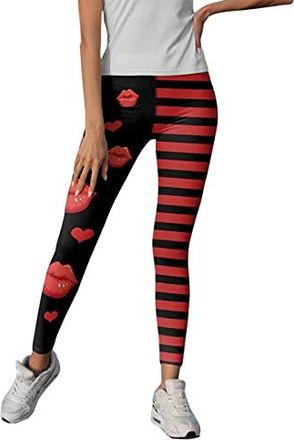 Generic Legging de sport pour femme - Imprim&eacute; rayures - Pour course &agrave; pied, pilates, Saint-Valentin, yoga, Noir, XXL