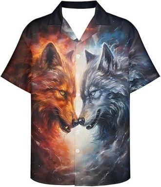 Keephen Loup Hurlant Chemises Hawaiiennes pour Hommes Femmes Loup Impression 3D Chemises &agrave; Boutons &Eacute;t&eacute; Col &agrave; Revers Vacances Chemise