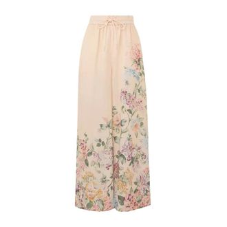 Zimmermann Femme, Pantalons, Beige, Taille: 36 FR Pantalon Large Taille Haute en Lin Floral