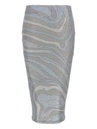Pucci jupe mi-longue imprim&eacute;e Marmo en jersey m&eacute;tallis&eacute; - Gris
