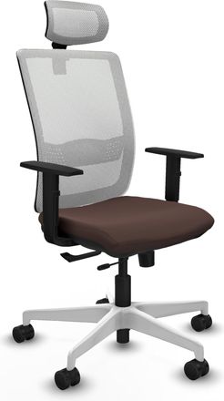 Piqueras y Crespo Ergonomischer Stuhl mit 1D-Armen, h&ouml;henverstellbare Lendenwirbelst&uuml;tze und h&ouml;henverstellbares Kopfteil, Wei&szlig;/Dunkelbraun