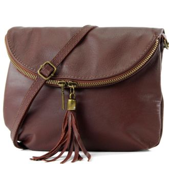 modamoda.de T07 / T139 Damen Leder Umh&auml;ngetasche, Klein, 2 Modelle, handmade in Italy, Farbe:Kastanienbraun