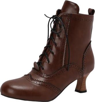 Generic Bottes victoriennes pour femme - Style victorien - Style gothique - Noir - Fermeture éclair latérale - Chaussures hautes à talon bloc - Bout pointu - 