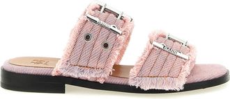 Ganni Femme, Chaussures, Rose, Taille: 38 EU Sandales &agrave; deux brides avec boucle en denim f&eacute;minin