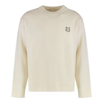 Maison Kitsun&eacute; Lang&auml;rmliger gerippter Wollpullover - - Knitwear - Herren - Beige - M