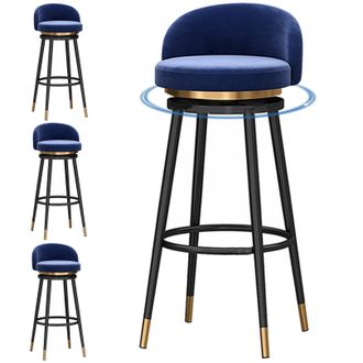 Generic Set Aus 4 Drehbaren Thekenhockern Mit Samtpolsterung Und R&uuml;ckenlehne - Blau, 65/75 cm Sitzh&ouml;he(Blue-2,75cm)