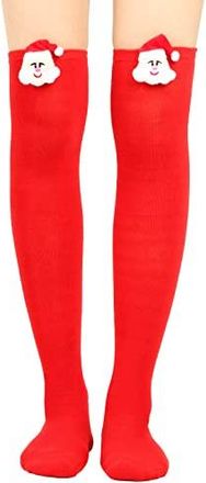 Generic Chaussettes hautes hautes de No&euml;l au-dessus du genou pour No&euml;l, cosplay, f&ecirc;te, costumes, chaussettes hautes et longues &agrave; rayures, rouge, taille unique