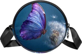 Generic Sac &agrave; bandouli&egrave;re rond pour femme, motif papillon violet, pissenlit, petit sac &agrave; bandouli&egrave;re avec fermeture &eacute;clair, bretelles r&eacute;glables, sac &agrave; main ro