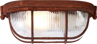 Lightbox Wand- und Deckenlampe | 9 x 21 x 11 cm | Vintage Wand- & Deckenleuchte mit Glas Abdeckung & Metall Gitter | E27 Fassung | aus Metall/Glas in Rostfarbe