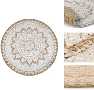 vidaXL Teppich Jute Geflochten Bedruckt 180 cm Rund - Naturfaser Teppich - Jute Teppich - Runder Teppich - Mandala Teppich - Wohnaccessoire