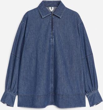 Arket Jeansbluse Mit Puffärmeln -Blau