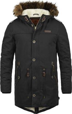 Indicode IDPulsoor Homme Veste dhiver Parka doubl&eacute;e avec Doublure et Capuche en Peluche Poches &agrave; Rabat M&eacute;lange de Coton Regular Fit, Taille:XL, Couleur:Black (