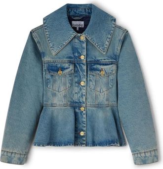 Ganni Femme, Vestes, Bleu, Taille: 40 FR Veste Peplum Rembourr&eacute;e en Denim Rigide