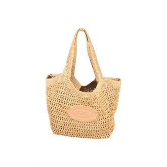 Tod's Femme, Sacs, Beige, Taille: ONE Size Raffia Medium Tote Bag