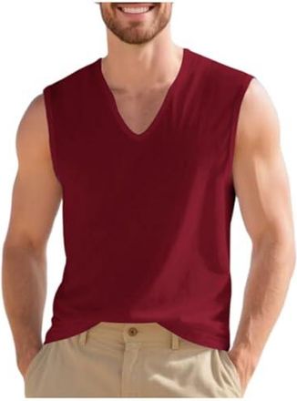 Generic D&eacute;bardeur l&eacute;ger &agrave; col en V pour homme - Uni - Respirant - Classique - Extensible - D&eacute;contract&eacute; - Basique - Sans manches - Vacances dentra&icirc;nement, 01 W